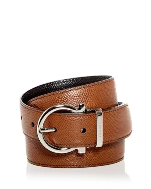 FERRAGAMO Gancini Buckle Reversible Leather Belt - Radica/black