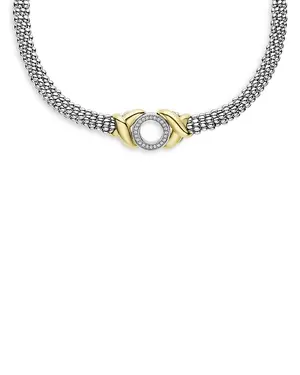 Lagos Embrace Diamond Xo Caviar Bead Collar Necklace - Silver