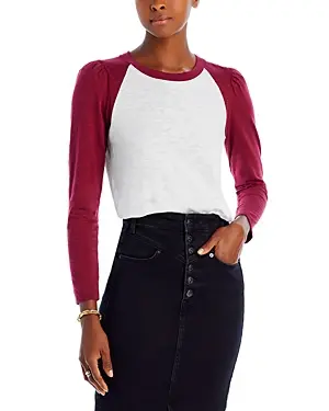 Veronica Beard Veronica Beard Mason Cotton Baseball Tee White/raspberry