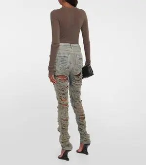 Rick Owens Distressed Low-rise Jeans - Grey