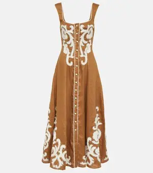 ALEMAIS Alémais Ruby Appliqué Linen Midi Dress