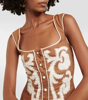 ALEMAIS Alémais Ruby Appliqué Linen Midi Dress
