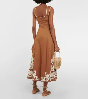 ALEMAIS Alémais Ruby Appliqué Linen Midi Dress