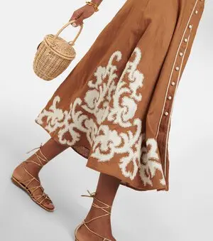 ALEMAIS Alémais Ruby Appliqué Linen Midi Dress