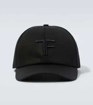 TOM FORD Embroidered Canvas And Leather Cap - Black