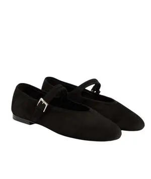 THE ROW Suede Mary Jane Flats - Black