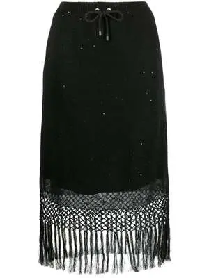 Brunello Cucinelli Fringed Edge Midi Skirt