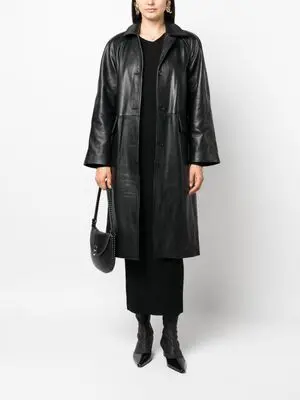 TOTEME Raglan-sleeves Leather Coat - Black