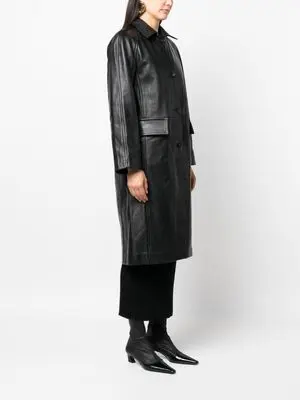 TOTEME Raglan-sleeves Leather Coat - Black