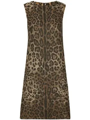 Dolce & Gabbana Leopard-jacquard Mid-length Dress - Brown