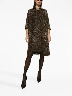 Dolce & Gabbana Leopard-jacquard Mid-length Dress - Brown