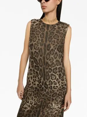 Dolce & Gabbana Leopard-jacquard Mid-length Dress - Brown