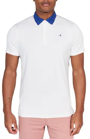 REDVANLY Darby Contrast Collar Performance Golf Polo Bright White
