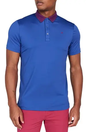 REDVANLY Darby Contrast Collar Performance Golf Polo Limoges
