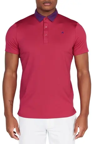 REDVANLY Darby Contrast Collar Performance Golf Polo Sangria