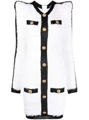 Balmain Contrasting-trim Bouclé Minidress - White