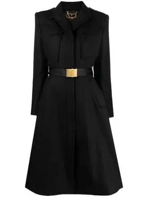 Elisabetta Franchi Logo-detail Belted Coat - Black