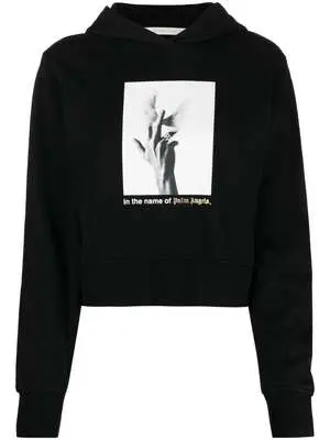 Palm Angels Cropped Photograph Print Hoodie - Black