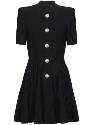 Balmain Flared Ribbed-knit Minidress