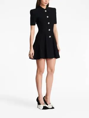 Balmain Flared Ribbed-knit Minidress