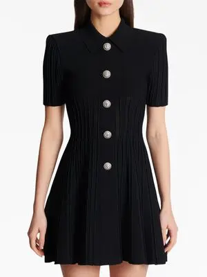Balmain Flared Ribbed-knit Minidress