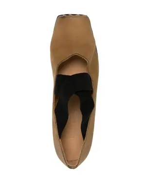 UMA WANG 40mm Square-toe Leather Ballerina Shoes - Brown