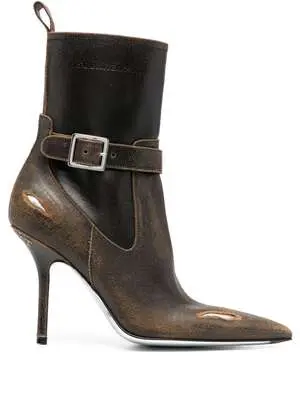 Dsquared2 100mm Distressed Pointed-toe Ankle Boots - Green