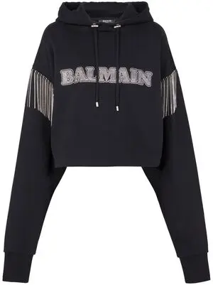 Balmain Fringed Organic-cotton Hoodie - Black
