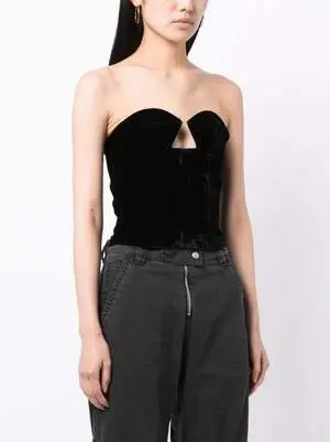 Rokh Cut-out Velvet-effect Bustier
