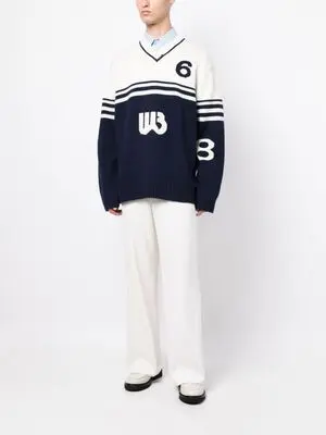 WALES BONNER Two-tone Intarsia-knit Jumper