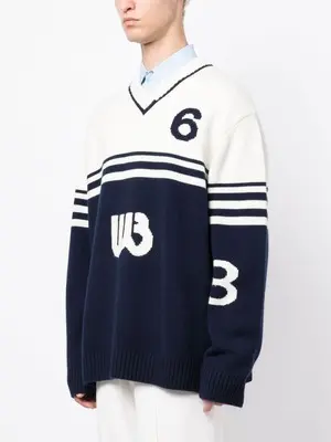 WALES BONNER Two-tone Intarsia-knit Jumper
