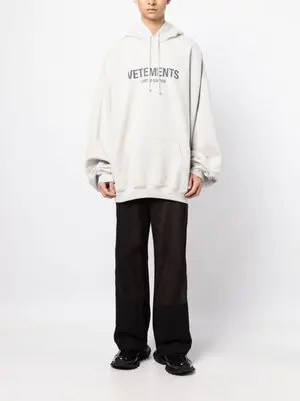 Vetements Logo-print Drawstring Hoodie - Grey