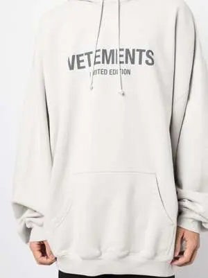 Vetements Logo-print Drawstring Hoodie - Grey