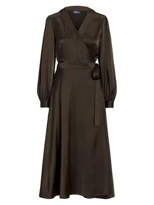 Ralph Lauren Women's Satin Midi Wrap Dress - Dark Brown  - Dark Brown