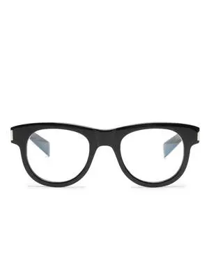 Saint Laurent Logo-engraved Round-frame Glasses - Black