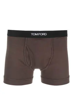 TOM FORD Logo-waistband Cotton Boxers - Brown