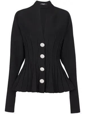 Balmain Rib-knit Pleated Cardigan