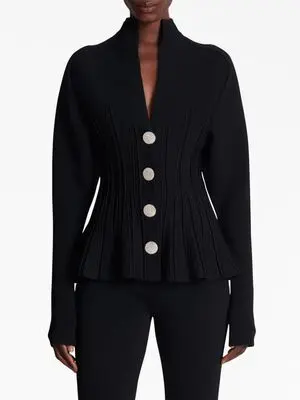 Balmain Rib-knit Pleated Cardigan