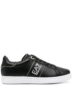 EA7 Logo-print Leather Sneakers - Black