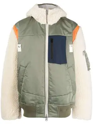 Sacai Colour-block Zip-up Hooded Jacket - Green