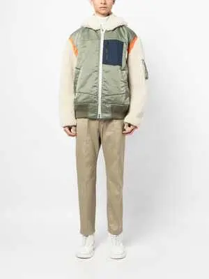 Sacai Colour-block Zip-up Hooded Jacket - Green