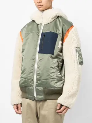 Sacai Colour-block Zip-up Hooded Jacket - Green