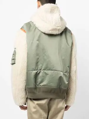 Sacai Colour-block Zip-up Hooded Jacket - Green