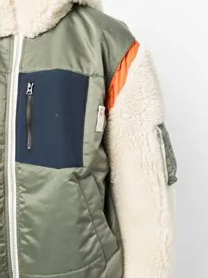 Sacai Colour-block Zip-up Hooded Jacket - Green