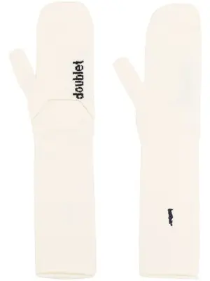 DOUBLET Logo Intarsia Knitted Mittens - White