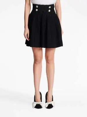 Balmain Ribbed-knit Pleated Skater Skirt