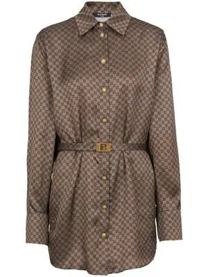 Balmain Monogram-print Silk Shirt