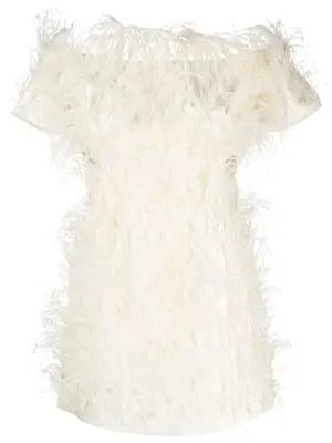 Cult Gaia Feather-detailing Off-shoulder Dress - Neutrals
