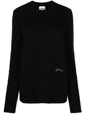 GANNI Crew-neck Alpaca Wool-blend Jumper - Black