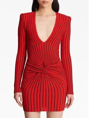 Balmain Ribbed-Knit Mini Dress - Red | Editorialist